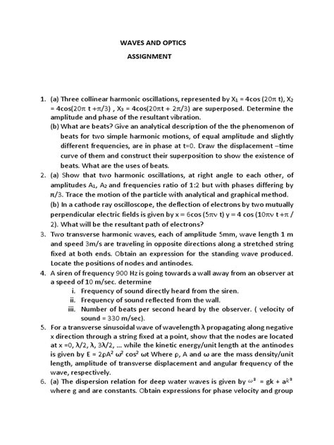 Wavesandoptics Assignment Pdf Pdf Diffraction Waves