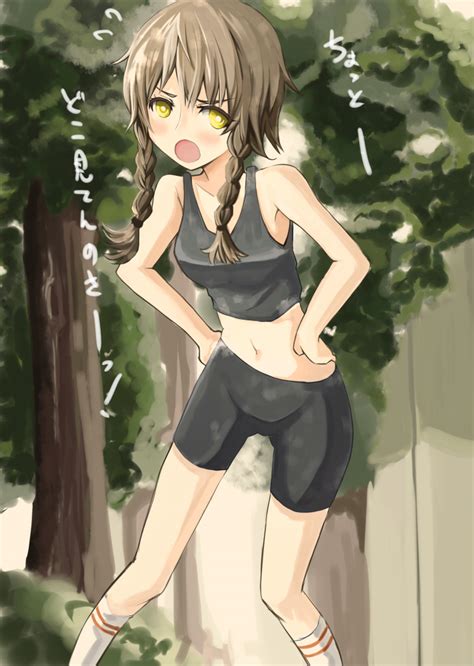 Safebooru 1girl Amane Suzuha Bare Shoulders Bike Shorts Black Bike