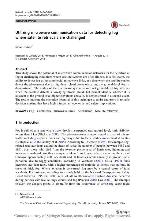 utilizing microwave communication data for detecting fog where