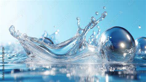 Background With A Chrome Blob Shapes And A Gentle Water Splash In An