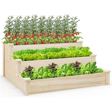 Novacraft 3 Tier Raised Garden Beds Outdoor Fir Wood Raised Garden Bed
