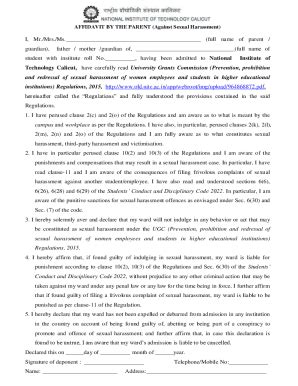 Fillable Online Declaration By Parent Guardian Against Sexual Harassment Fax Email Print PdfFiller