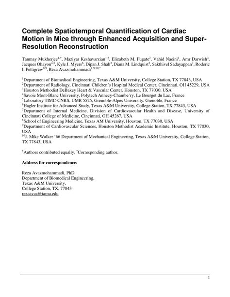 PDF Complete Spatiotemporal Quantification Of Cardiac Motion In Mice