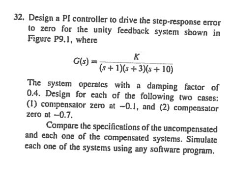 solved 2 design a pi controller to drive the step response