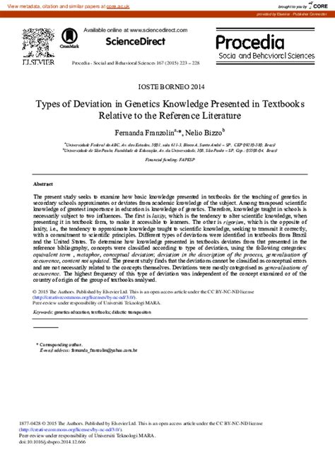 Pdf Types Of Deviation In Genetics Knowledge Presented In Textbooks