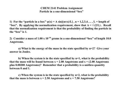 Solved Chem 2141 Problem Assignment Particle In A