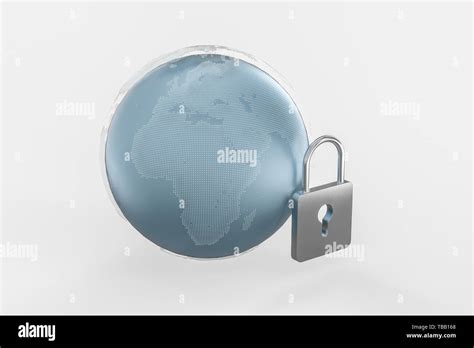 Three Dimensional Rendering Metal Encryption Lock With Tech Background