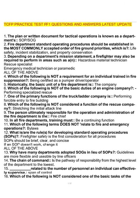Tcfp Practice Test Ff1 Questions And Answers Latest Update Tcfp Stuvia Us