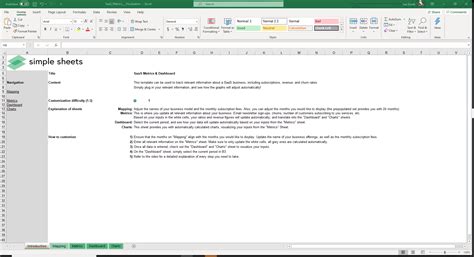saas metrics dashboard excel template simple sheets
