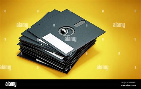 5 25 Inch Floppy Disks Isolated On Yellow Background 3d Illustration