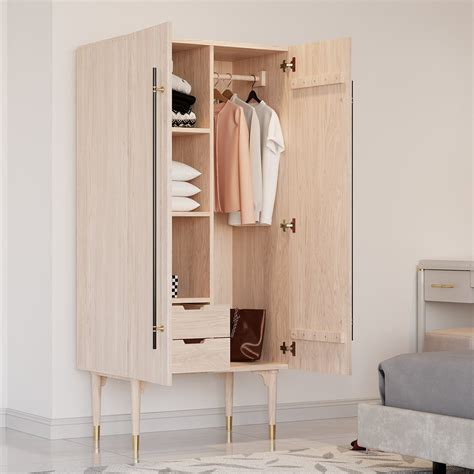 Fluted Washed White Armoire Wardrobe Closet Clothing Organizer Cabinet
