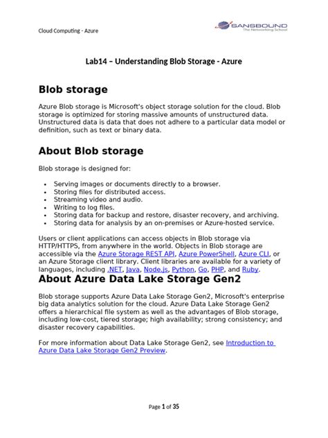 Lab14 Understanding Blob Storage Azure Pdf Microsoft Azure