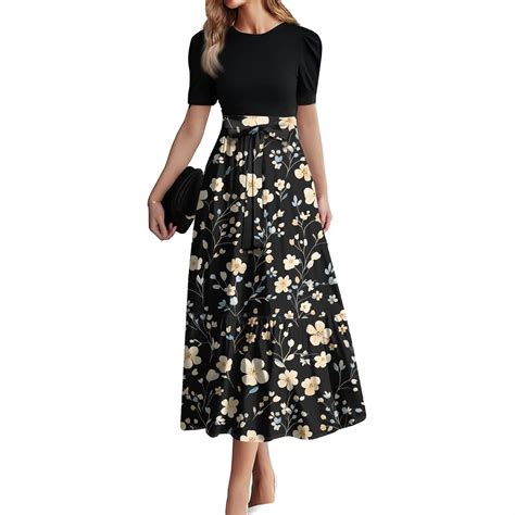 Jgngshn Womens Floral Maxi Dress 2025 Short Sleeve Wrap Patchwork