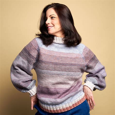 Caron Cakes Knit Striped Statement Sleeve Pullover Creative Crafting