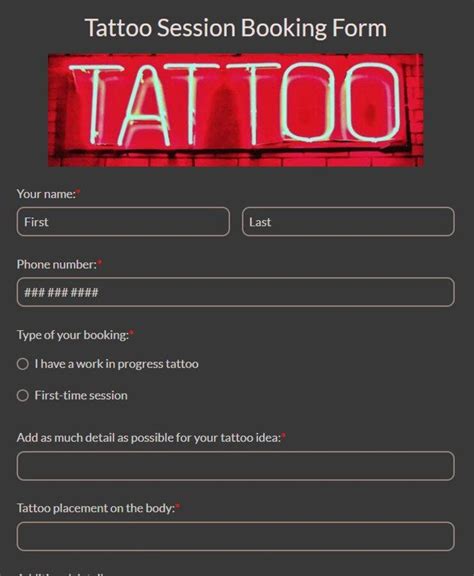 Free Tattoo Session Booking Form Template Formbuilder
