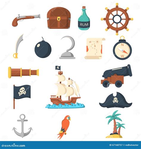 Sistema Del Plano De Los Iconos Del Pirata Ilustración Del Vector