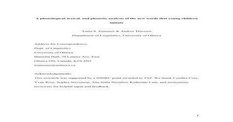 Pdf A Phonological Lexical And Phonetic Analysis Of The New Artsites Uottawa Ca Zamuner