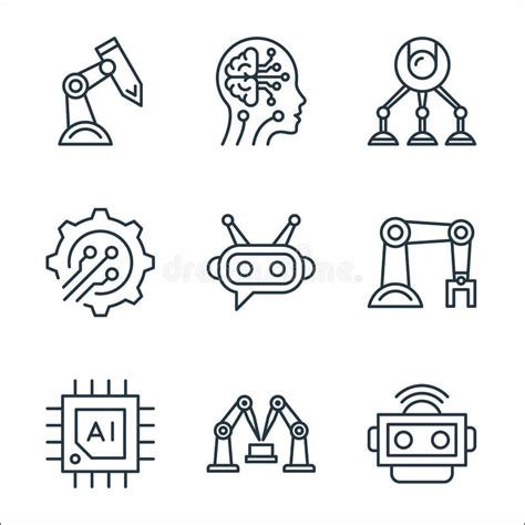 Robotics Line Icon Set Artificial Intelligence Symbols Collection