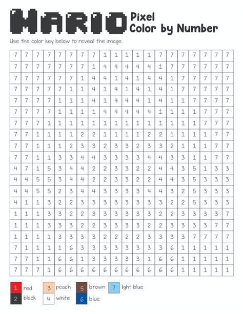 Free Color By Number Mario Pages Pixel Color By Number Color By