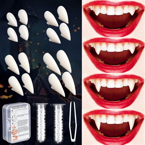 Vovea Vampire Teeth Fangs 8 Pairs 4 Sizes Realistic