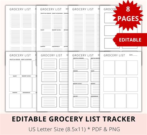 Editable Grocery List Printable Template Grocery Planner Etsy