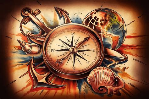 Ancient Parchment Vintage Paper Map And Compass Of Scroll Illustration