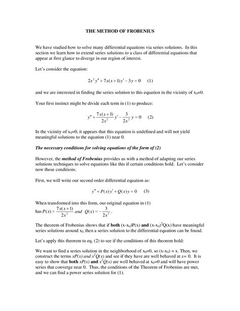 Lecture Handouts On The Method Of Frobenius Docsity