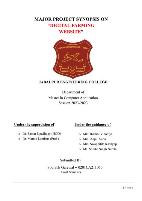 Birla MAJOR PROJECT SYNOPSIS ON DIGITAL FARMING WEBSITE JABALPUR
