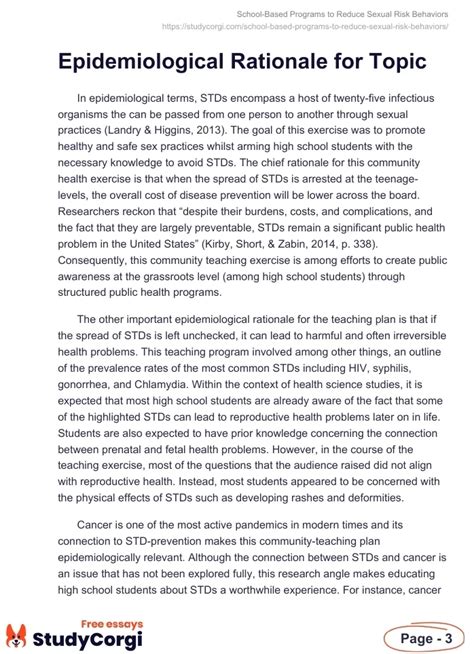 School Based Programs To Reduce Sexual Risk Behaviors Free Essay Example