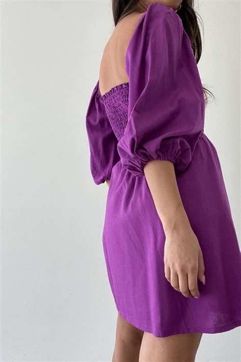 Puff Sleeve Linen Smocked Dress Etsy