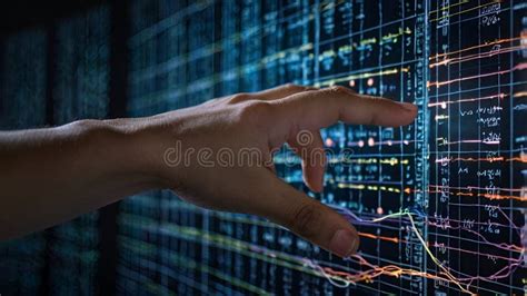 Hand Interacting With Digital Interface Displaying Complex Data And Analytics Representing
