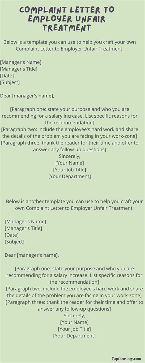 Complaint Letter To Employer Unfair Treatment