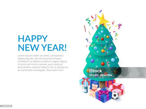 크리스마스 트리와 선물 상자입니다 아이소메트릭 벡터 그림입니다 웹용 방문 페이지 템플릿입니다 12월에 대한 스톡 벡터 아트 및 기타 이미지 Istock