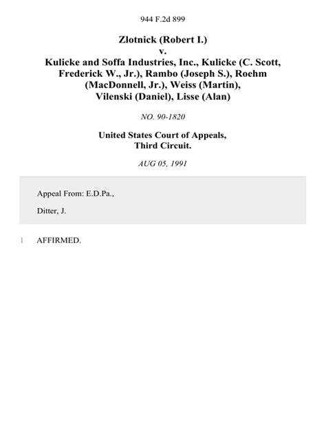 Zlotnick Robert I V Kulicke And Soffa Industries Inc Kulicke C