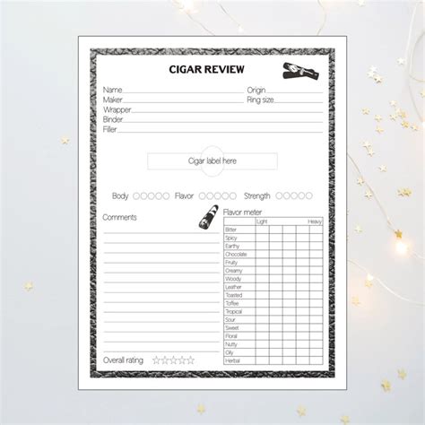 Cigar Review Log Cigar Tasting Template For Cigar Lovers Printable A4 And Us Letter Review