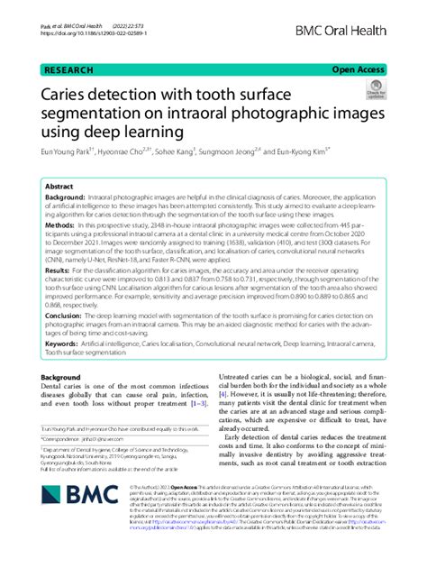 pdf caries detection with tooth surface segmentation on intraoral