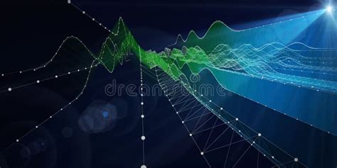 abstract background graph wavy grid with dots and spot on dark big
