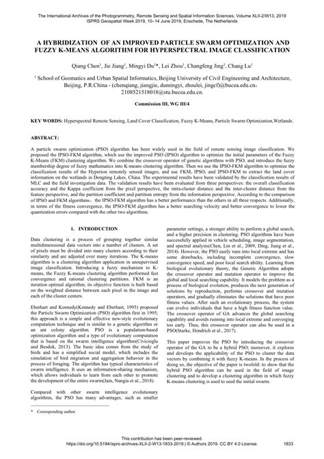pdf a hybridization of an improved particle swarm optimization and