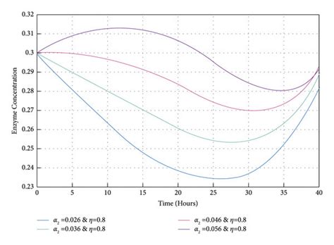 Graph Of Enzyme Concentration Verses Time For Different Values Of α2