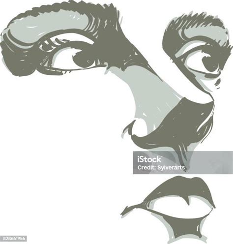 흑인과 백인 여자 얼굴 섬세 한 얼굴 특징의 그림 눈과 입술의 긍정적인 감정을 표현 하는 평화로운 여자 가냘픈에 대한 스톡 벡터
