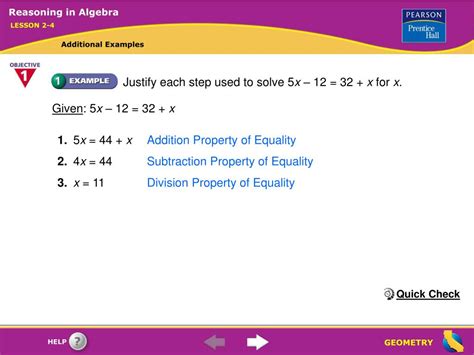 Ppt Justify Each Step Used To Solve 5 X 12 32 X For X