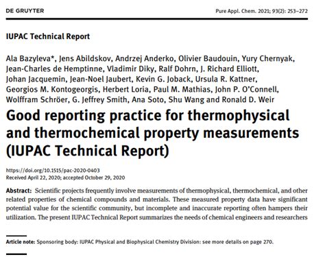 Good Reporting Practice For Thermophysical And Thermochemical Property