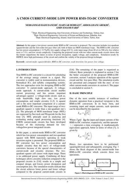 Pdf A Cmos Current Mode Low Power Rms To Dc Converter