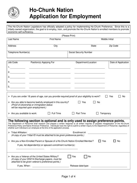 Fillable Online Ho Chunk Nation Application For Employment Fax Email
