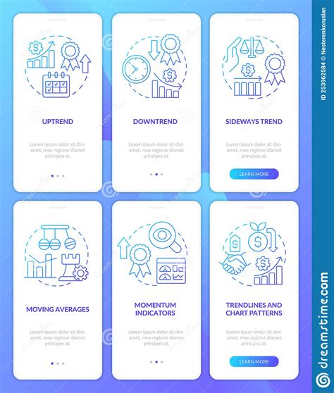 Types Of Trends Blue Gradient Onboarding Mobile App Screen Set Stock