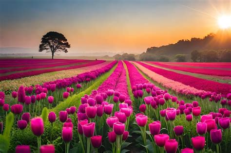 Premium Ai Image Tulip Fields In A Field Of Tulips