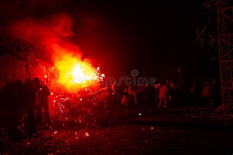 View Of People Gathered Around Fireworks During The Corpus Christi
