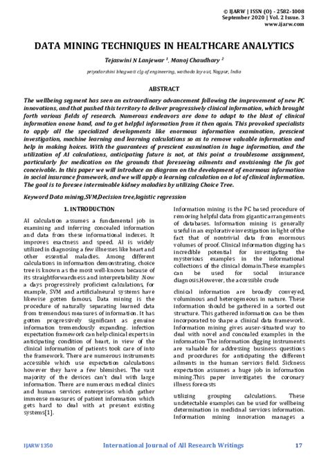 Pdf Data Mining Techniques In Healthcare Analytics