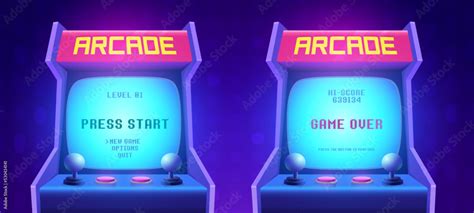 Arcade Game Screen Retro Arcade Game Machine 80s Retro Start Play And