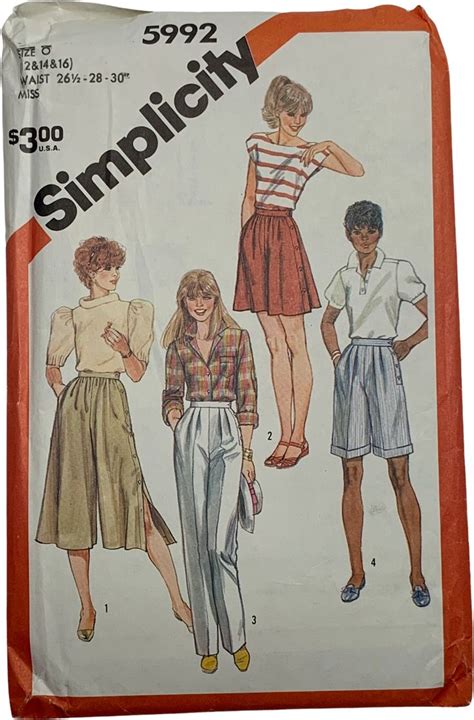Vintage 80s Simplicity 5992 Pattern Misses 8 16 Pants Culottes Two Len